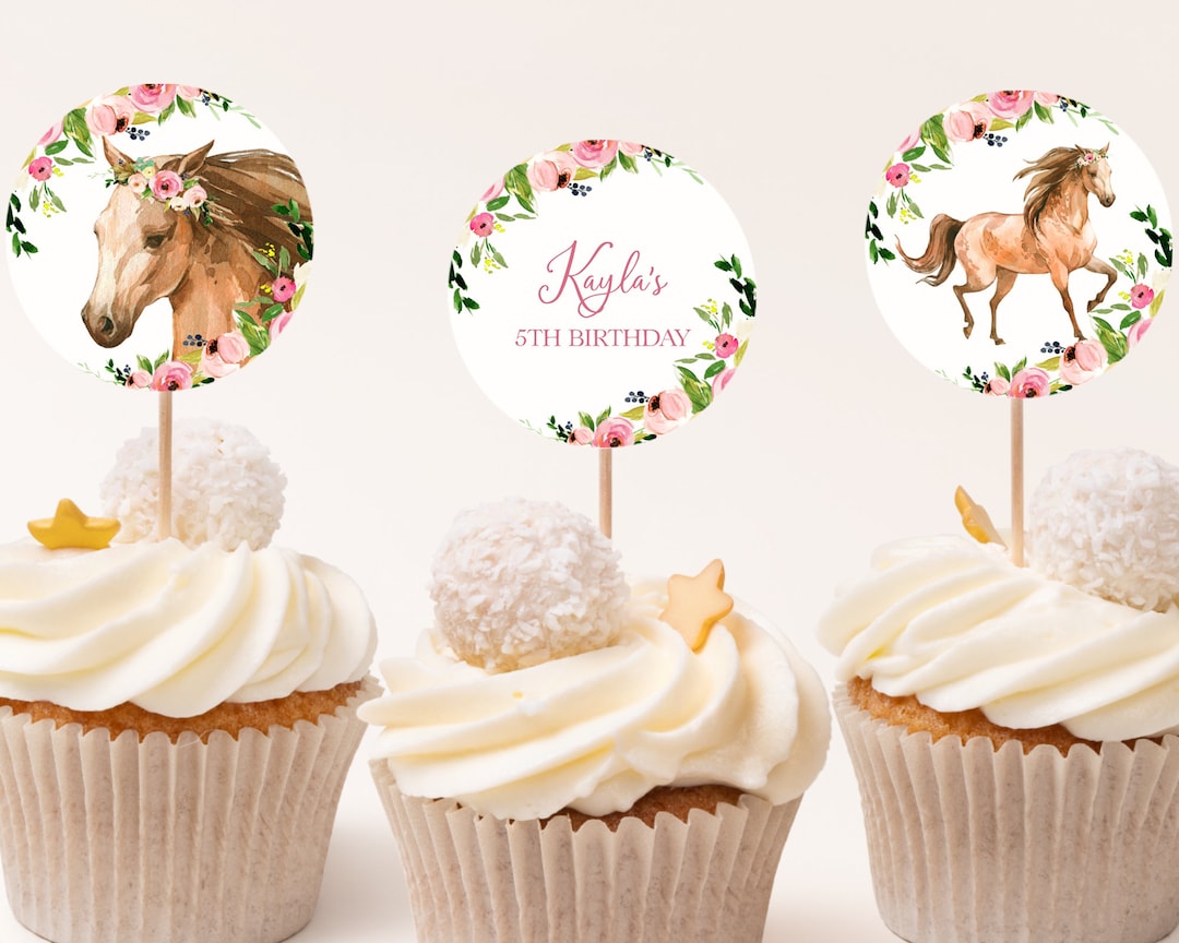 EDITABLE SET OF 6 Horse Cupcake Toppers, Saddle up Cowgirl Birthday ...