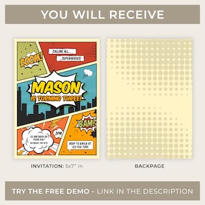 Comic Book Birthday Invitation, EDITABLE Superhero Party Invite, Boy ...