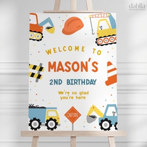 Construction Birthday Welcome Sign, EDITABLE Dump Trucks Party Decor ...