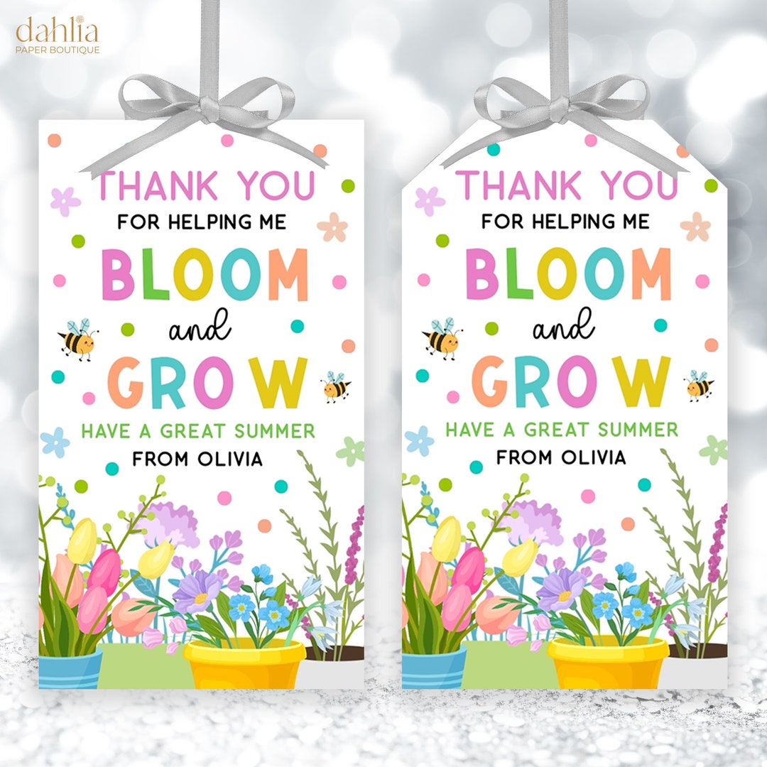 Editable Teacher Appreciation Tags, Thank You for Helping Me Bloom ...