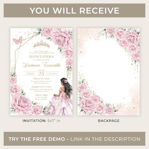 Blush Pink and Gold Quinceañera Invitation, EDITABLE 15th Birthday ...