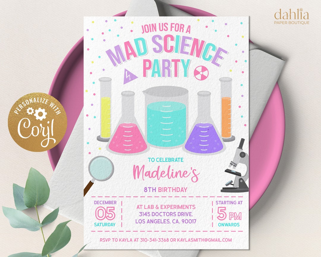 EDITABLE Mad Science Birthday Invitation Girl Science Party - Etsy