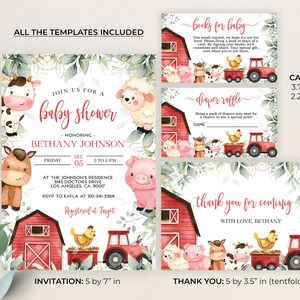 EDITABLE Farm Baby Shower Invitation Template Set Barn - Etsy