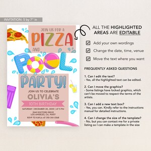 Pizza Pool Party Invitation, EDITABLE Swimming Party Invite, Tropical ...