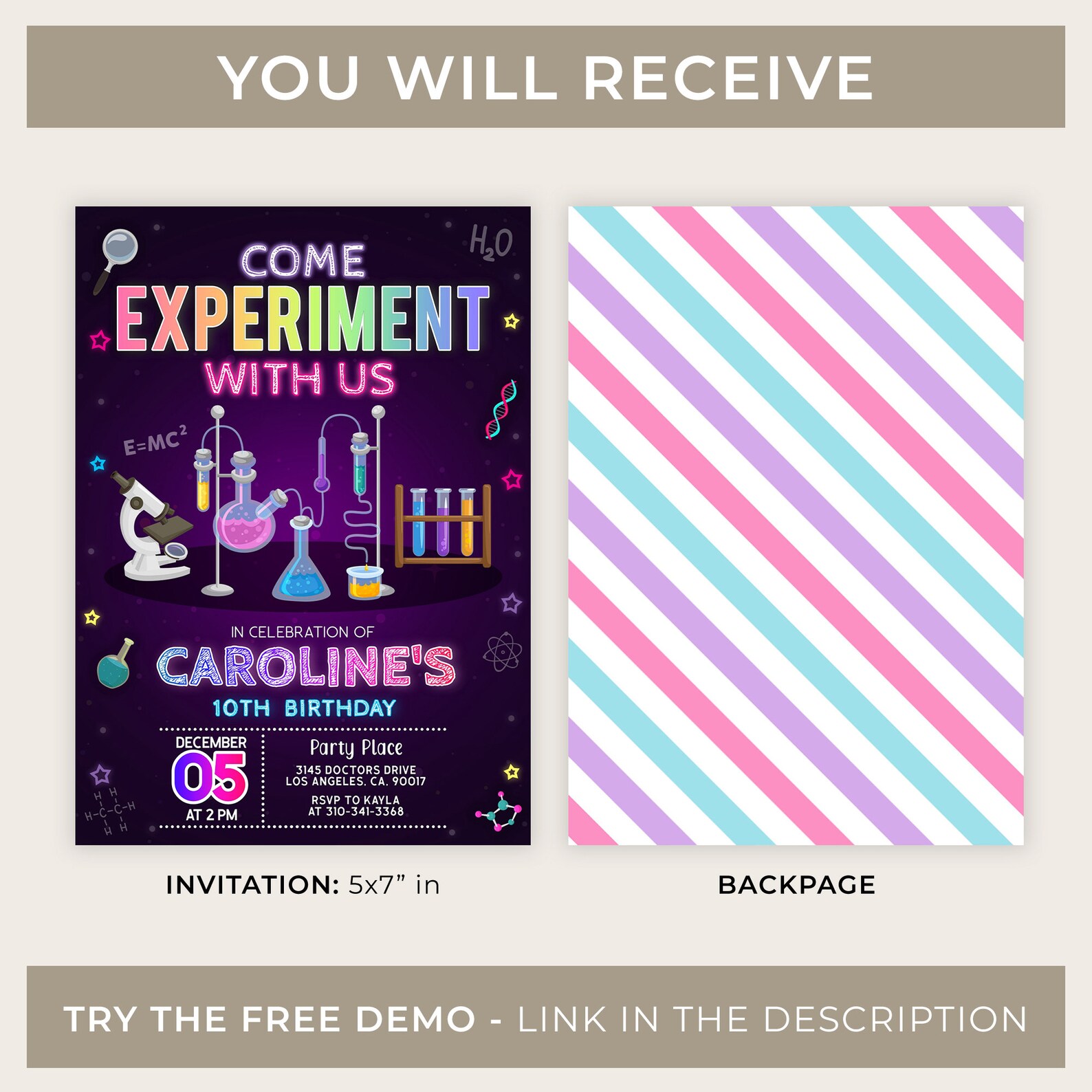 EDITABLE Mad Science Birthday Invitation, Girl Scientist Party Invite ...