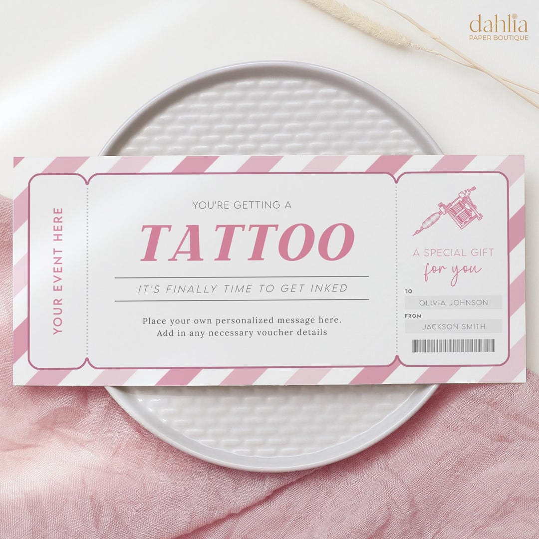 Tattoo Gift Voucher, Editable Tattoo Gift Certificate Printable, Get ...