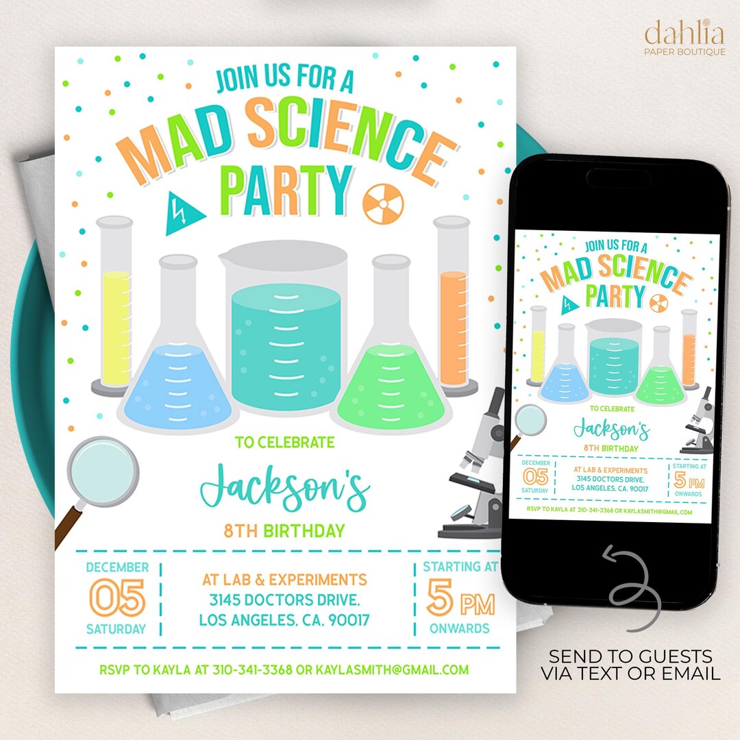 EDITABLE Mad Science Birthday Invitation, Boy Science Party Invite ...