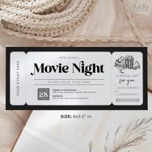 Movie Night Gift Voucher, Editable Movie Night Invitation, Cinema ...