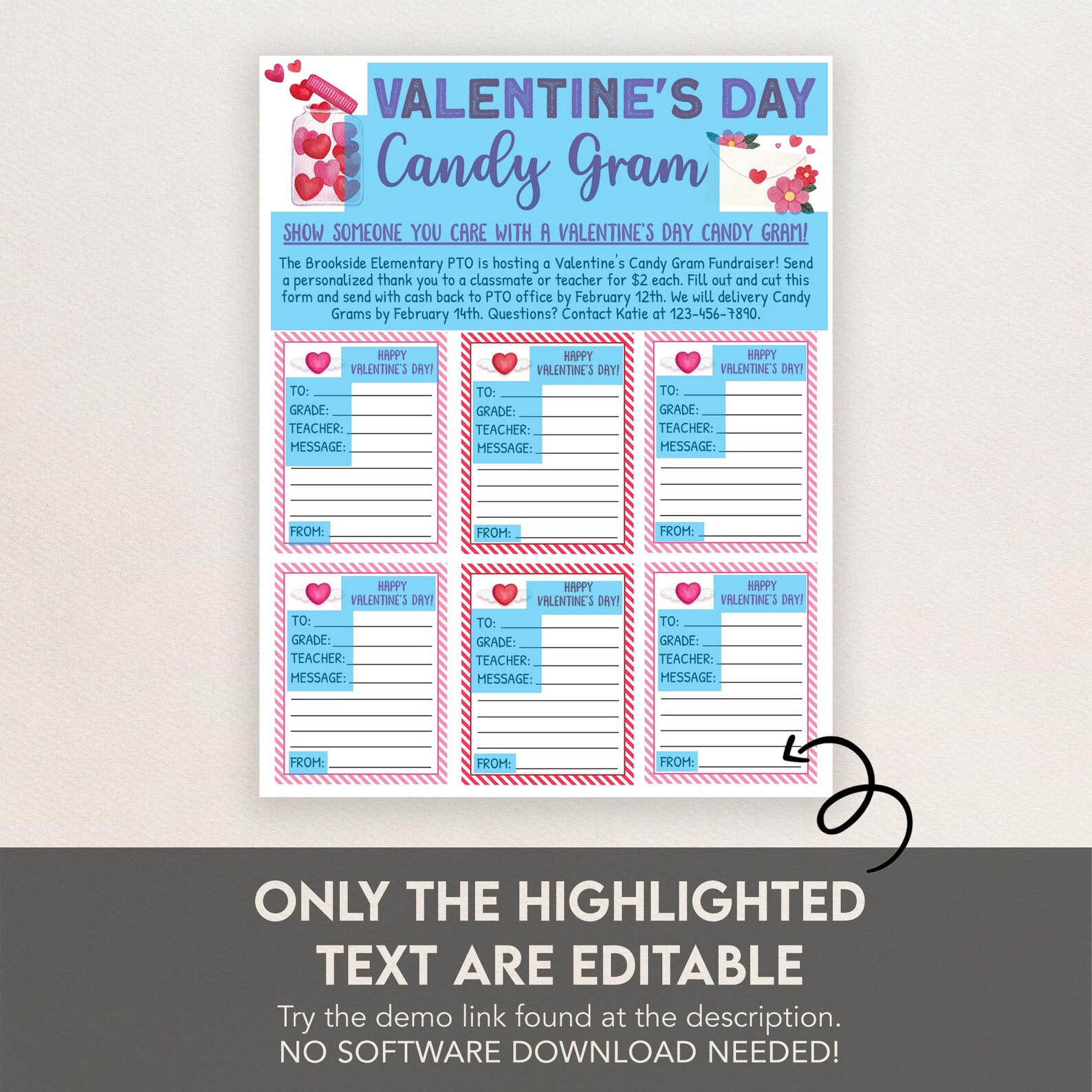 Editable Valentine's Day Candy Gram Fundraiser Flyer, Class Kindness ...