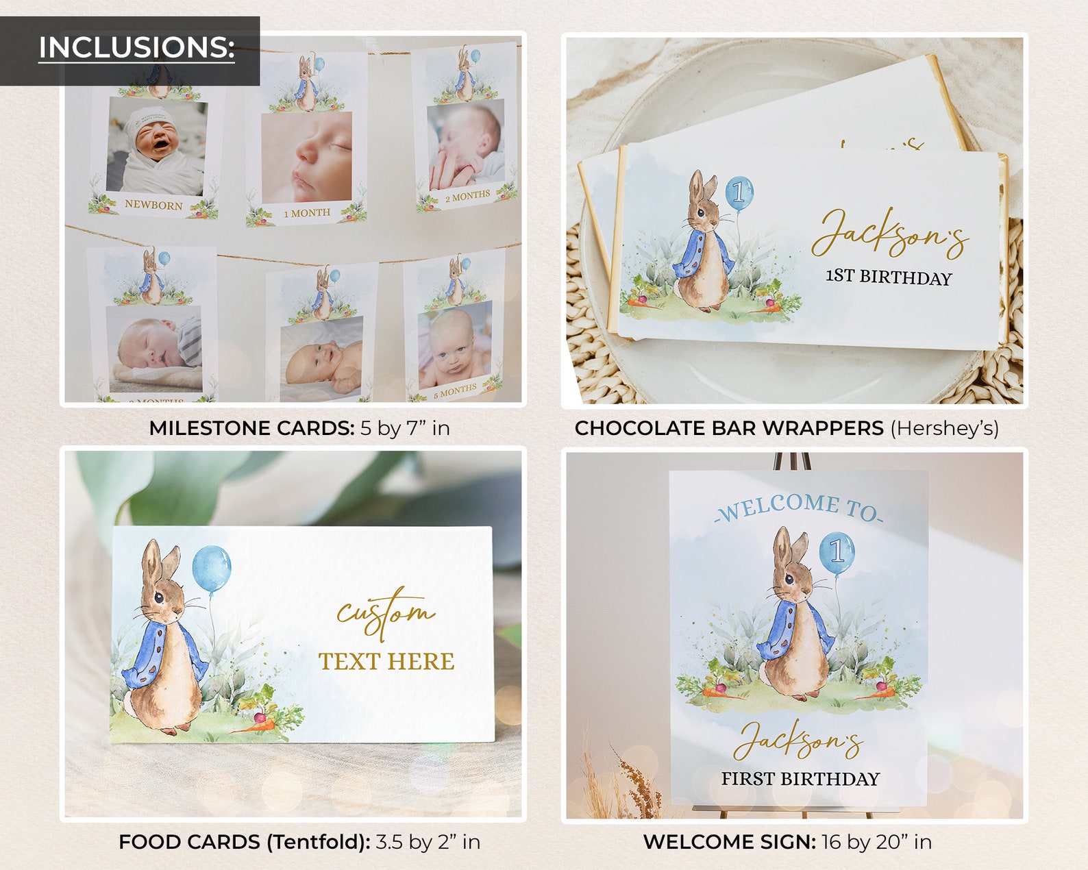 Peter Rabbit First Birthday Party Bundle, EDITABLE Flopsy Bunny Party ...