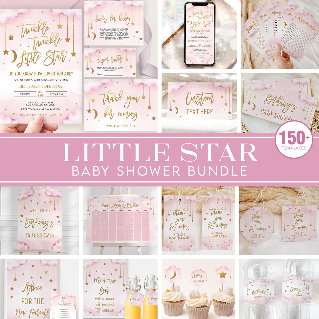 Twinkle Twinkle Little Star Baby Shower Bundle, EDITABLE Moon and Stars ...