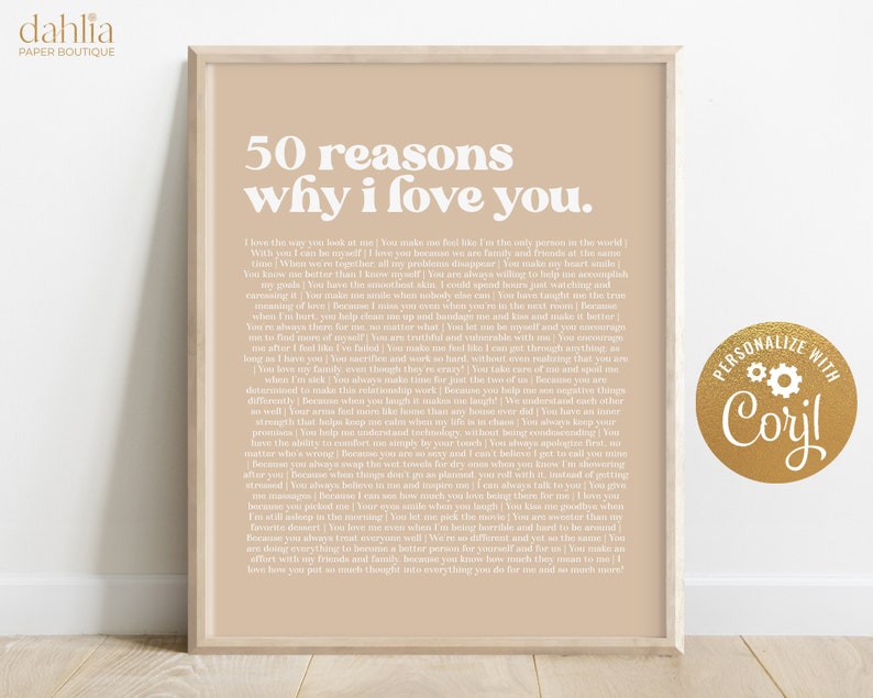 EDITABLE Reasons Why I Love You Template Printable Sign Gift | Etsy