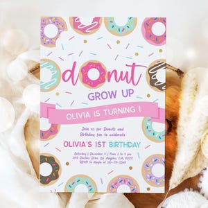 Donut Birthday Invitation, Editable Donut Birthday Invitation Template ...