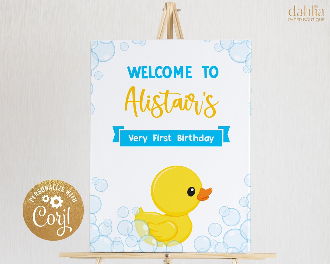 Rubber Duckie Birthday Welcome Sign, EDITABLE Duck Party Decor, Blue ...