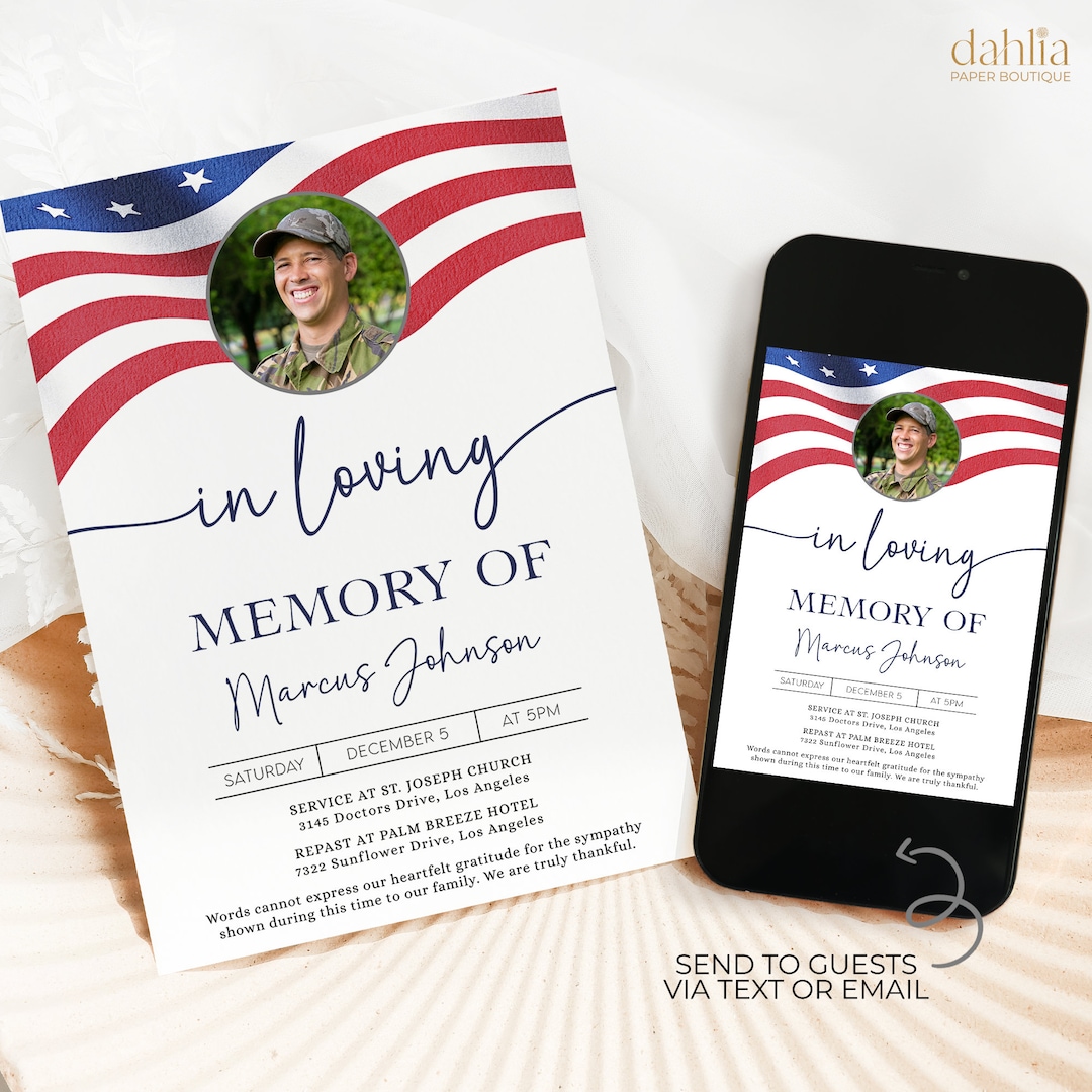 Military Funeral Invitation Template, Editable Navy Funeral ...