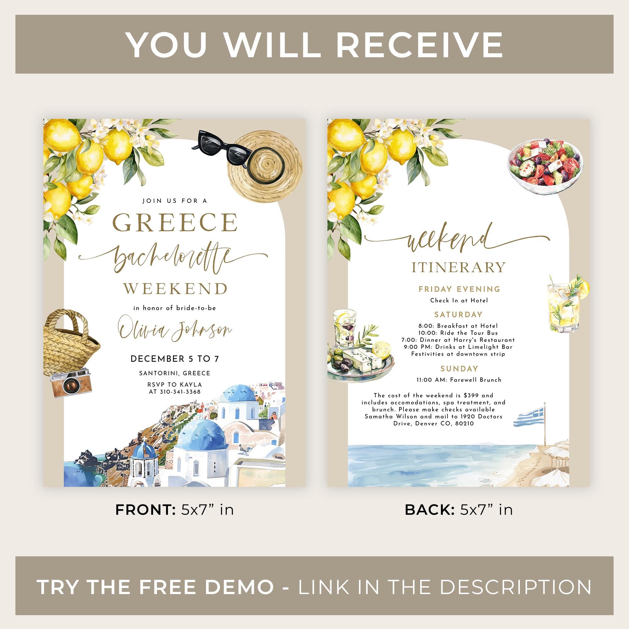 Greece Bachelorette Party, Santorini Bachelorette Weekend Invite ...