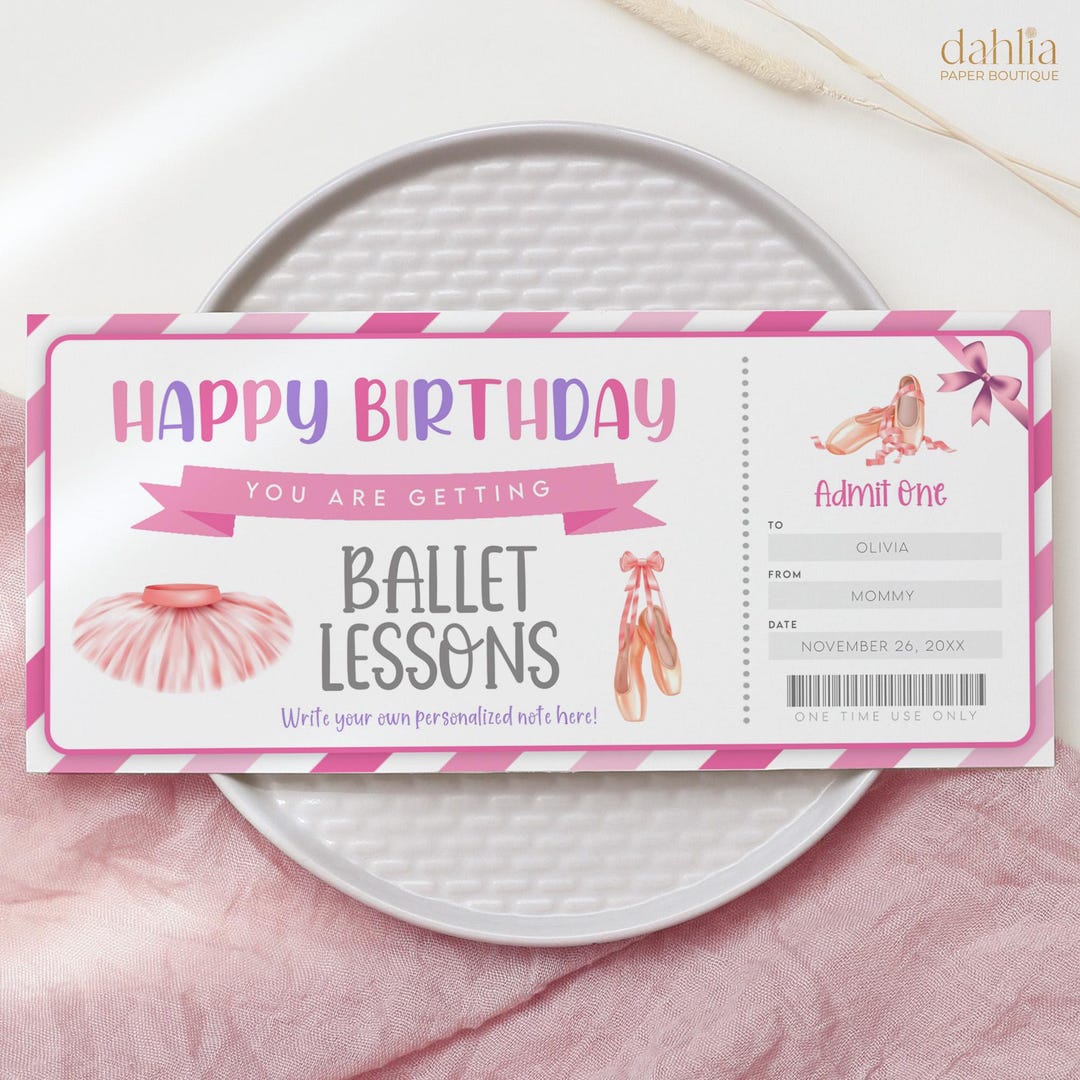 Ballet Lessons Gift Voucher, Ballet Ticket Editable Template, Birthday ...