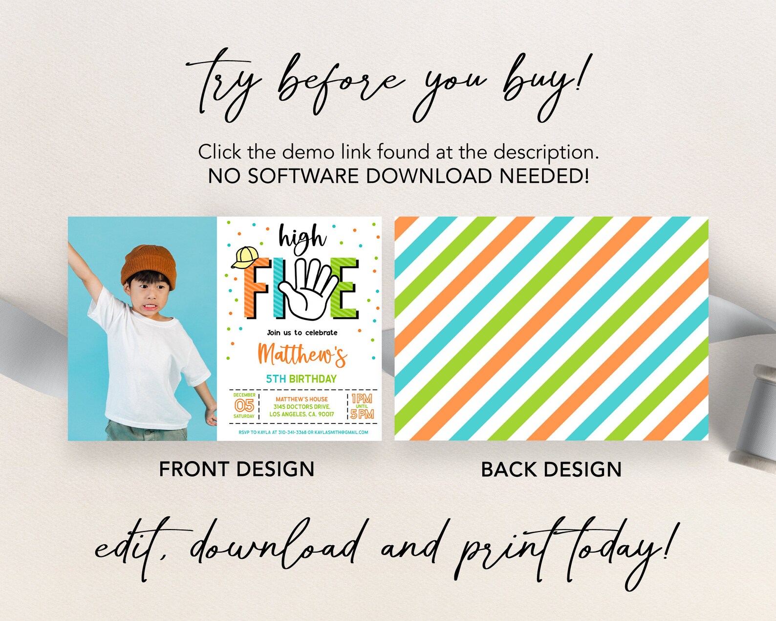 High Five Birthday Invitation With Photo, Editable Hi Five Invite ...