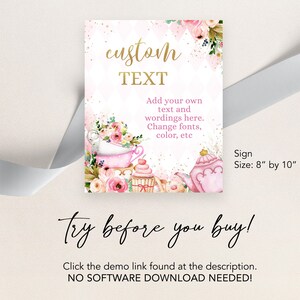 EDITABLE Tea Party Birthday Custom Text Sign, Pink & Gold Par-tea Sign ...