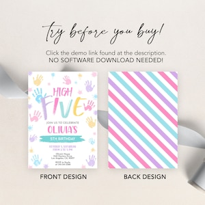 High Five Birthday Invitation, Editable Hi Five Invite Template, Girls ...