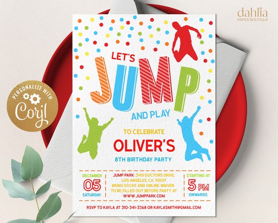Jump Invitation, Editable Jump Birthday Invite, Trampoline Party ...
