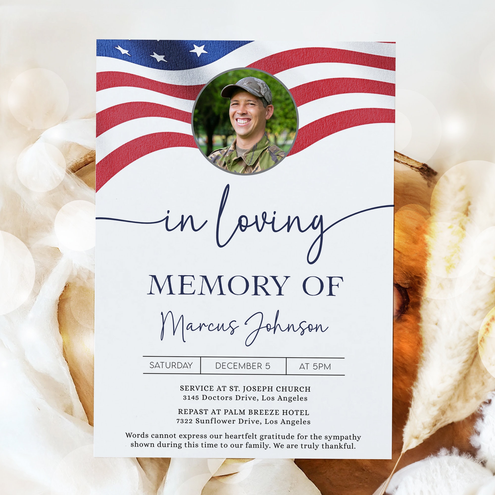 Military Funeral Invitation Template, Editable Navy Funeral ...