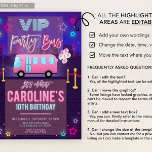 VIP Party Bus Invitation, EDITABLE Pink Limo Party Invite, Rock Star ...