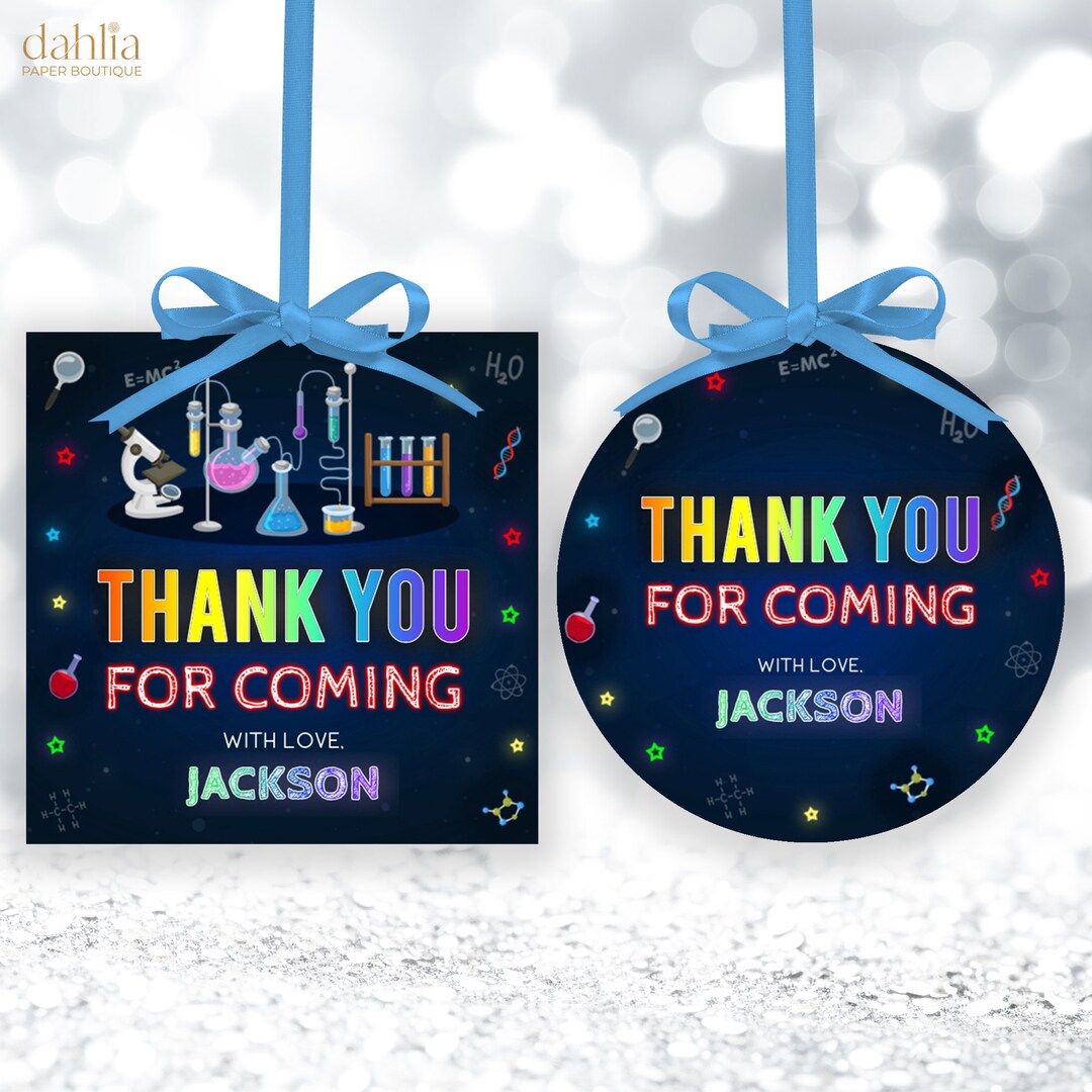 EDITABLE Thank You Round Gift Tag, Mad Science Party Favor Tag ...