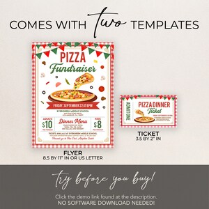 Editable Pizza Dinner Fundraiser Flyer Ticket, PTA PTO School Church ...