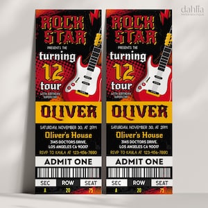 Rock Star Concert Ticket Birthday Party Invitation, Editable Surprise ...