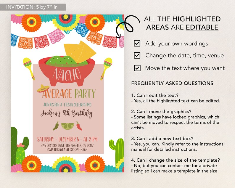 Nacho Average Party Invitation EDITABLE Fiesta Birthday - Etsy