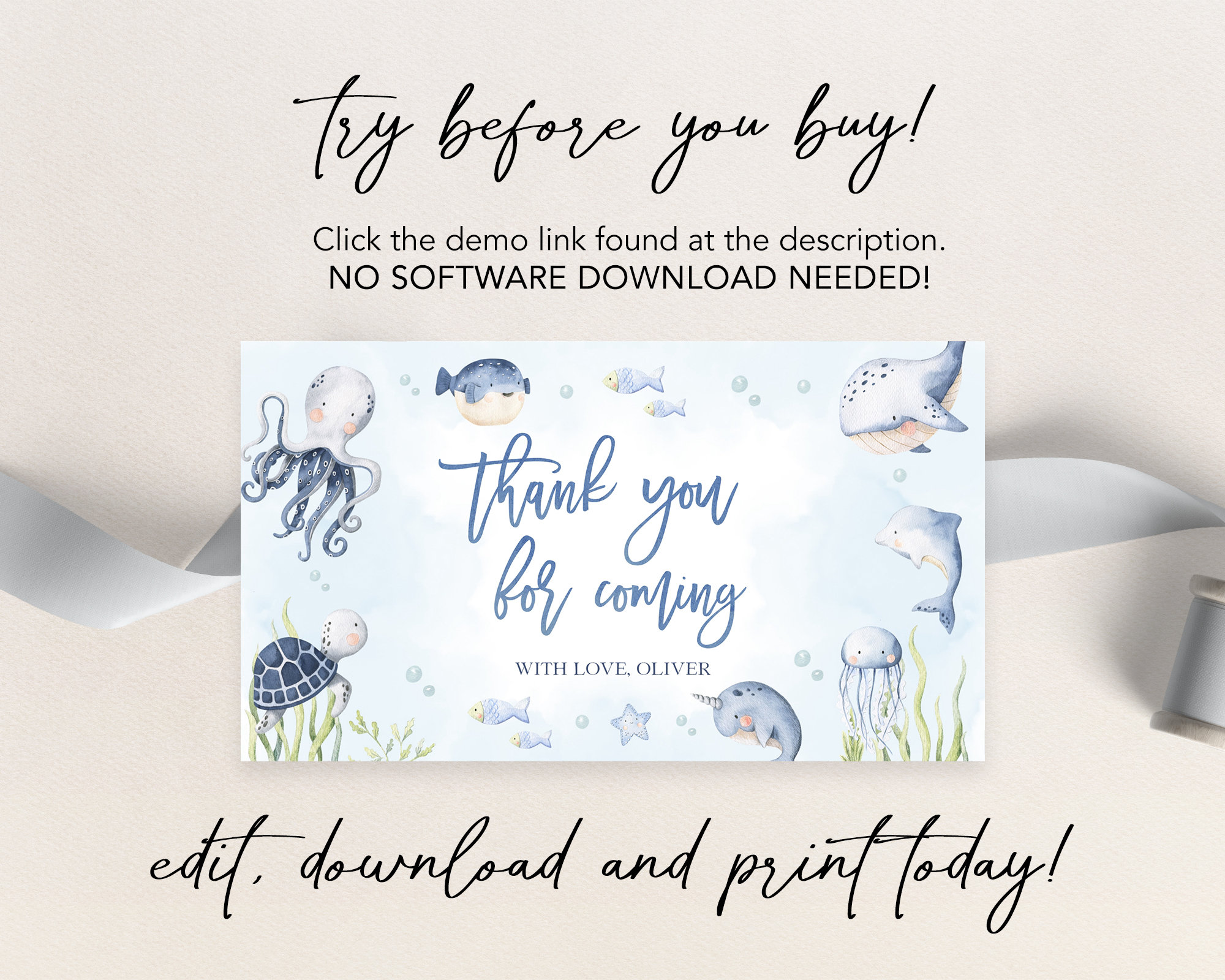 Under the Sea Gable Box Label Template, Editable Ocean Animals Party ...