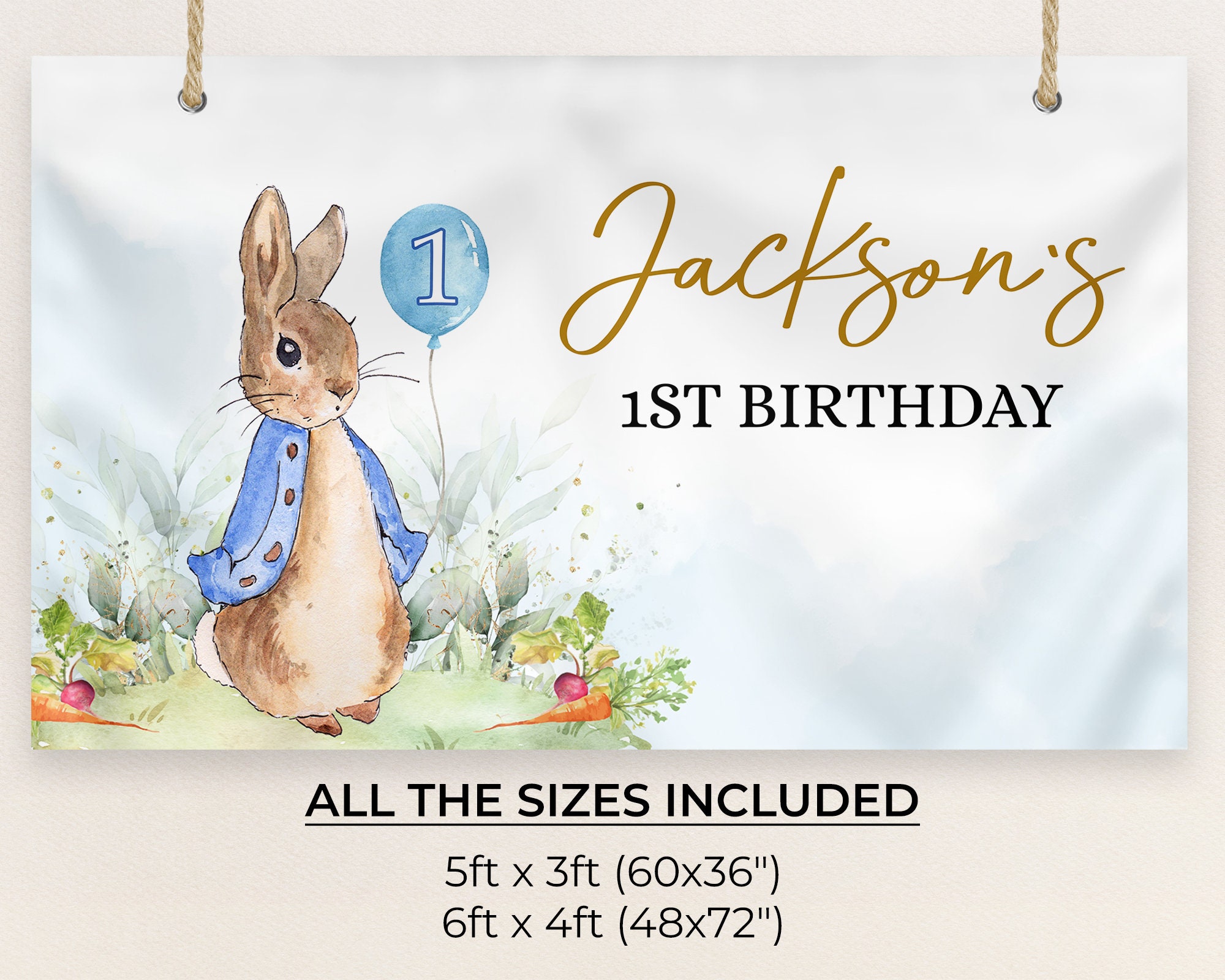 Peter Rabbit Birthday Backdrop EDITABLE Rustic Bunny Party - Etsy
