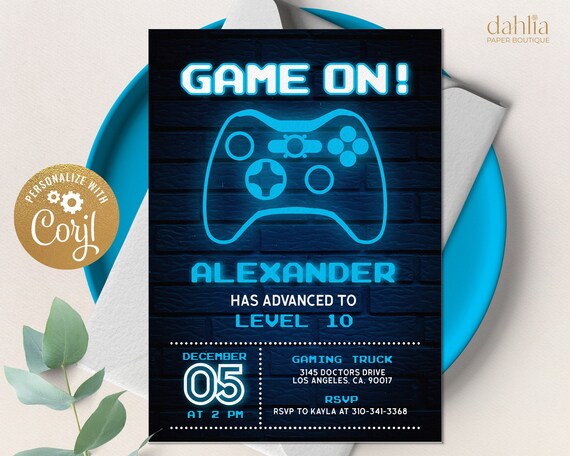 EDITABLE Video Game Party Invitation Gamer Birthday Invite - Etsy
