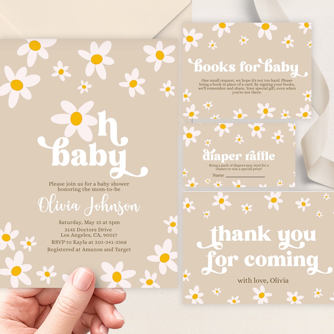 Daisy Baby Shower Invitation Set, EDITABLE Oh Baby Party Pack, Floral ...