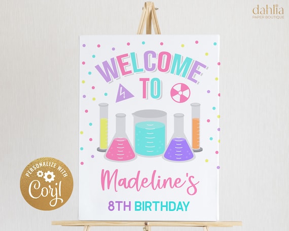 EDITABLE Mad Science Birthday Welcome Sign Girl Science Party - Etsy