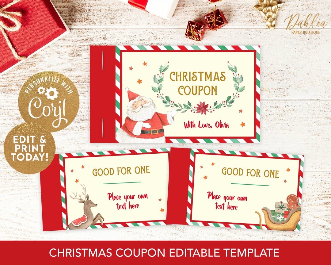 Editable Christmas Coupon Book Card and Envelope Template, Christmas ...