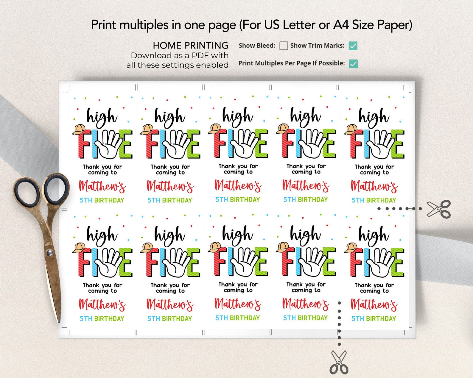 EDITABLE High Five Birthday Thank You for Coming Gift Tag - Etsy