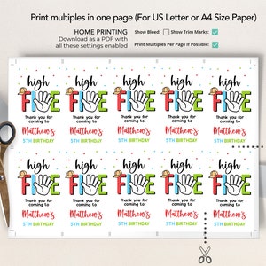 EDITABLE High Five Birthday Thank You for Coming Gift Tag, Printable Hi ...