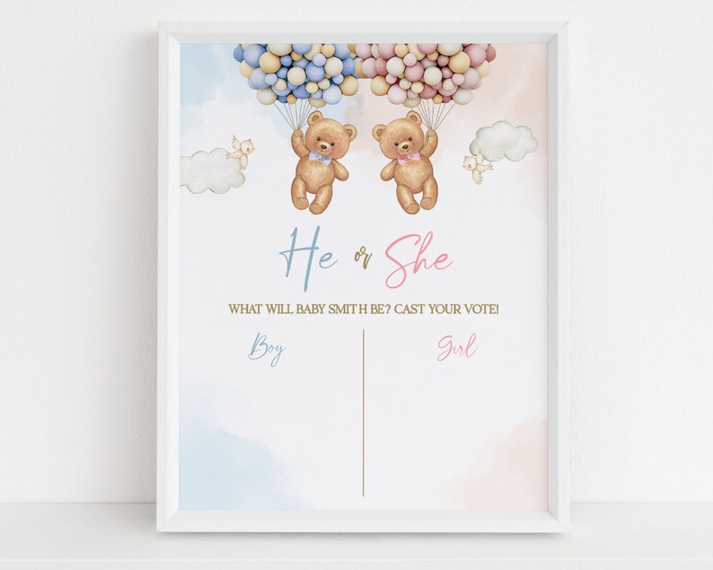 EDITABLE Teddy Bears Gender Reveal Voting Sign Boy or Girl - Etsy