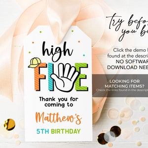 EDITABLE High Five Birthday Thank You for Coming Gift Tag, Printable Hi ...