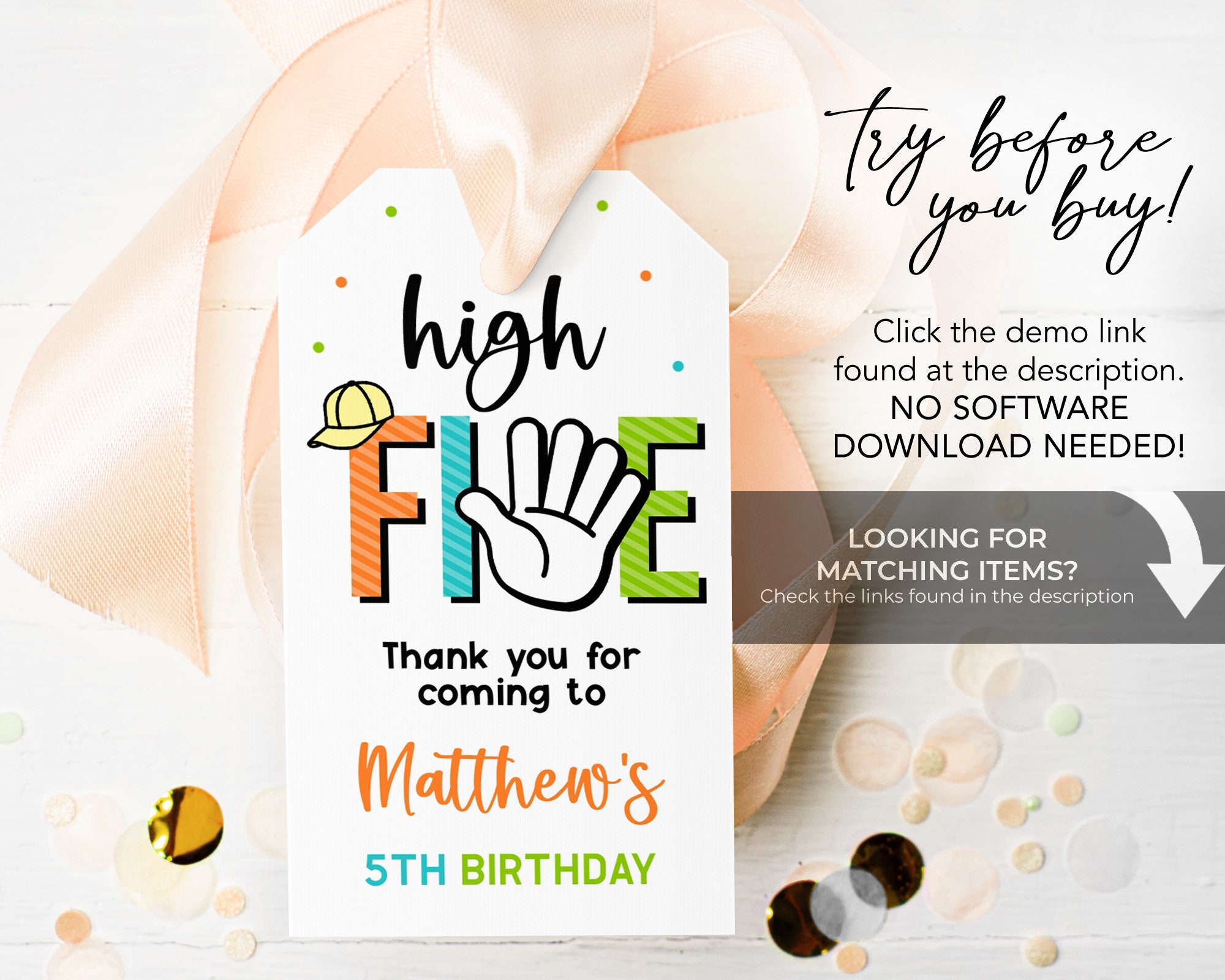 EDITABLE High Five Birthday Thank You for Coming Gift Tag - Etsy