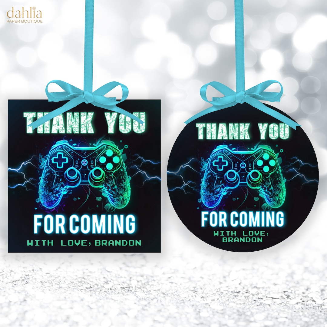 Gaming Thank You Gift Tag, EDITABLE Video Game Birthday Label, Kid ...
