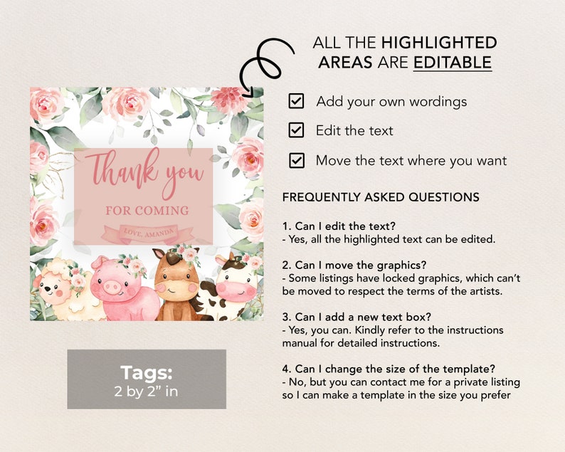 Farm Birthday Thank You for Coming Gift Tag EDITABLE Barn - Etsy
