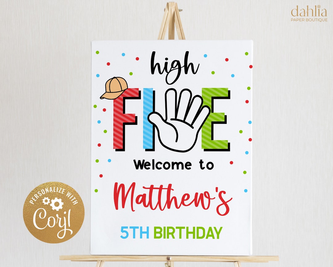 High Five Birthday Welcome Sign, Editable Hi Five Party Decor Template ...