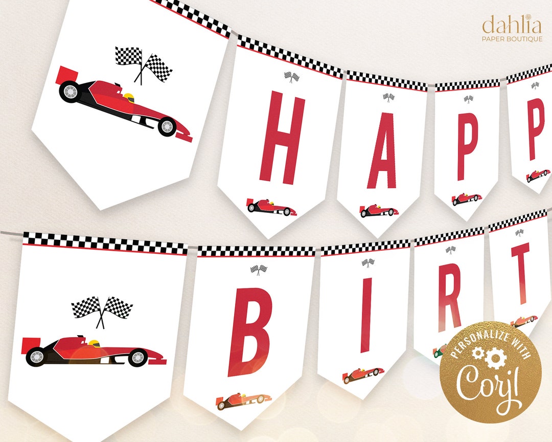 EDITABLE Racing Happy Birthday Banner, Racecar Birthday Banner, Red ...
