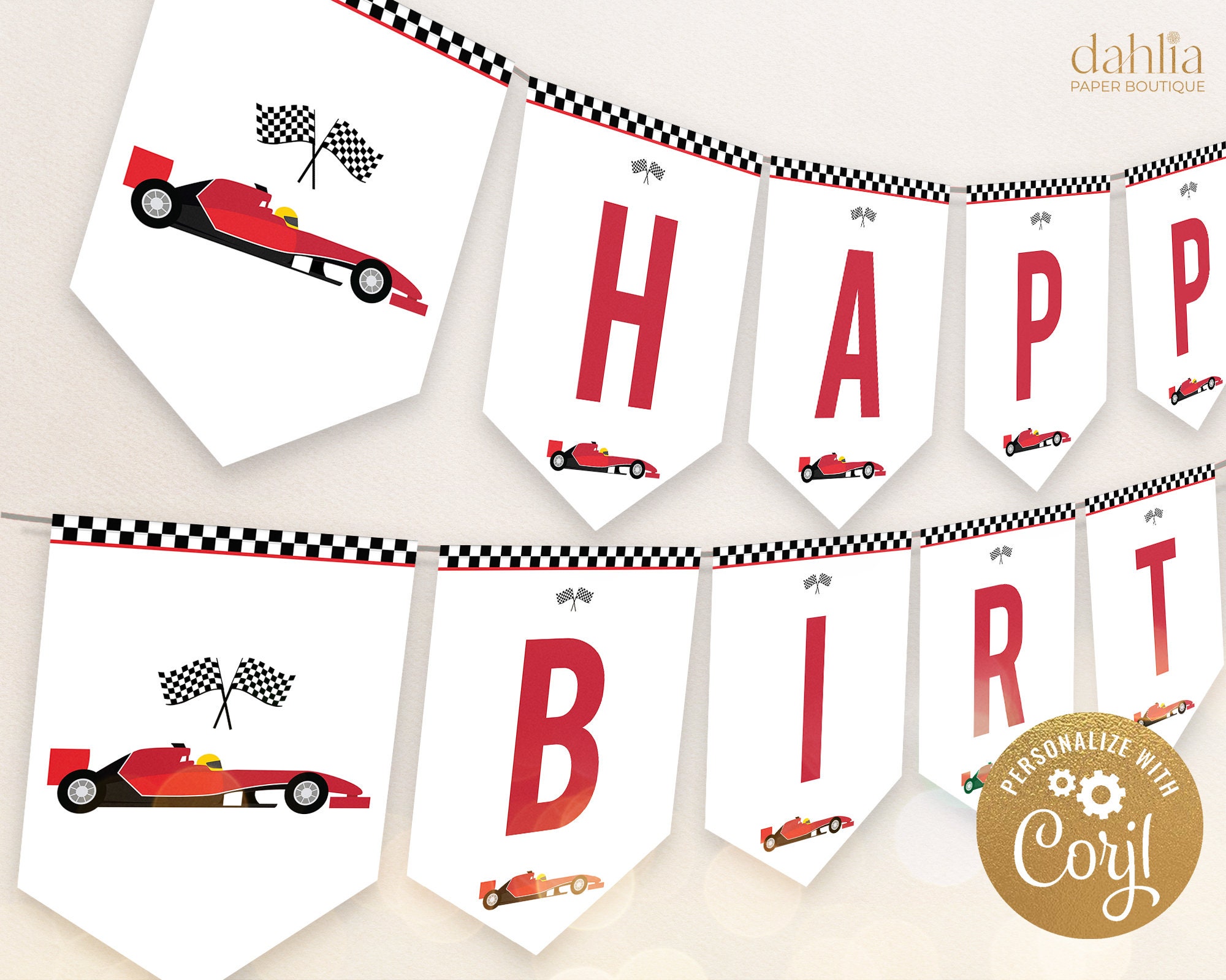 EDITABLE Racing Happy Birthday Banner Racecar Birthday - Etsy