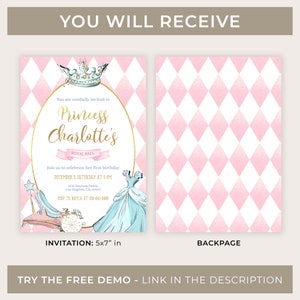 Cinderella Birthday Invitation, EDITABLE Princess Party Invite Template ...