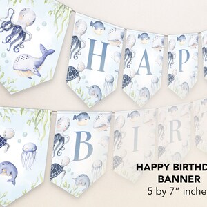 Under the Sea Happy Birthday Banner, EDITABLE Ocean Animals Banner ...