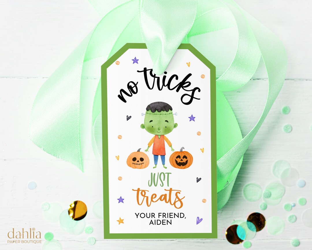 Printable Frankenstein Party Favor, Editable Happy Halloween Gift Tag ...
